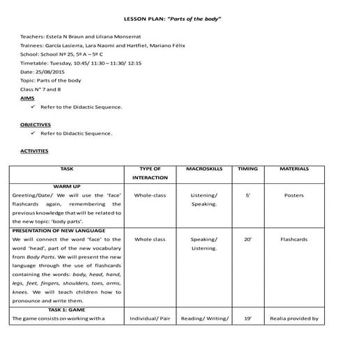 Lesson plan-in-science- (PARTS OF THE BODY) | DOCX