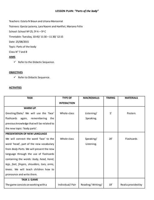 Lesson plan-in-science- (PARTS OF THE BODY) | DOCX