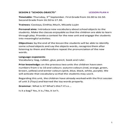Session 2 "School Objects" | PDF | Free Download