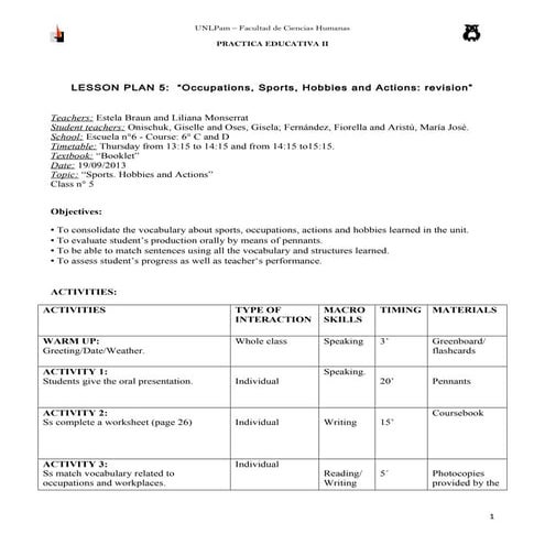 Lesson plan n° 5 - Fifth grade | DOCX