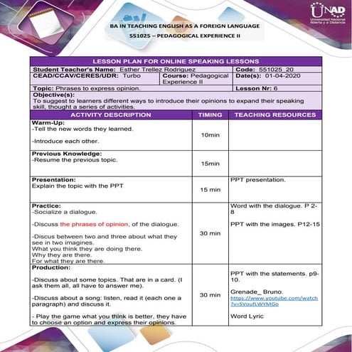 Lesson plan_phrases to express opinion. | PDF