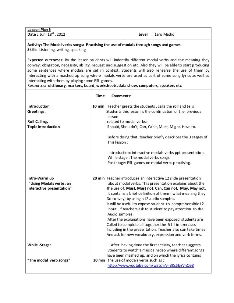 Lesson plan 6 modal verbs 2: 1ero medio Lesson plan 6 modal verbs 2: 1ero medio