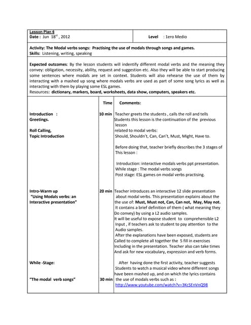 Lesson Plan on Modals | PDF