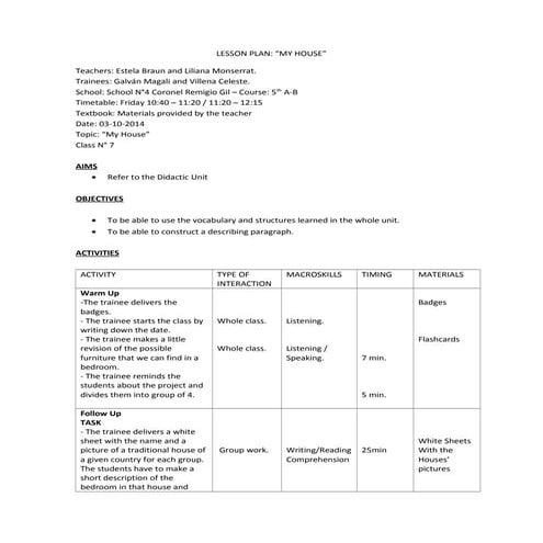 Lesson plan 7 | DOC | Homework and Study | Education