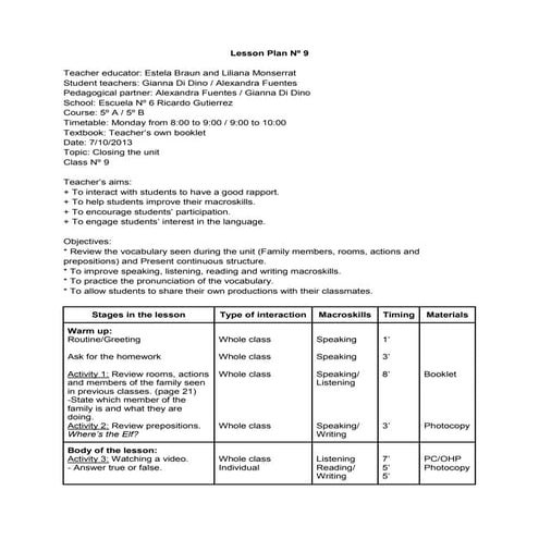 Lesson plan9 | DOCX | Homework and Study | Education