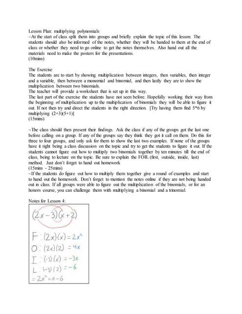 Lesson plan-advanced algebra Grade 7 | PDF