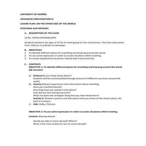 Lesson plan advanced conversation 3 | DOCX