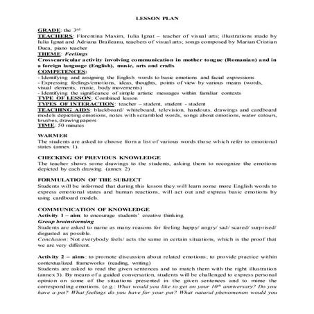 Feelings and art Elem RO1 | DOCX