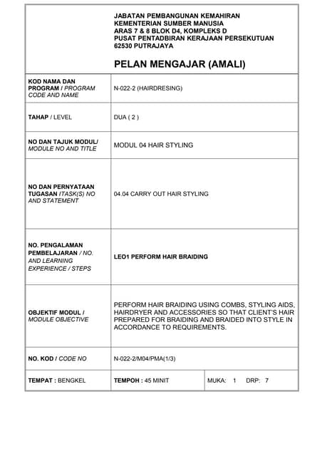 Pelan Mengajar Amali | DOCX