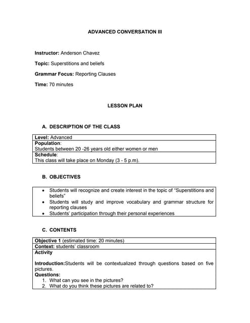 Spanish lesson plan | PDF
