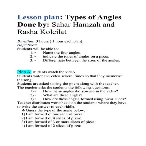 Lesson plan angles | DOCX
