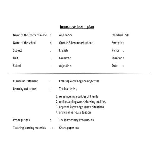 Self Designed Innovative Lesson Plan | PPTX