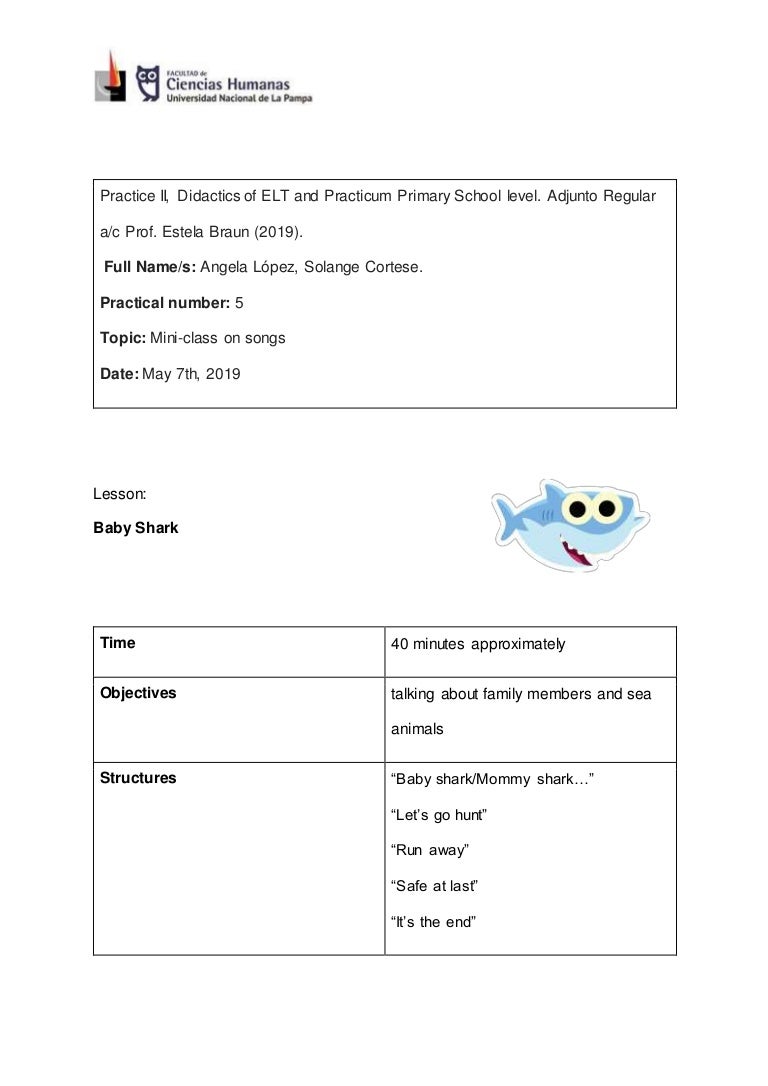 Lesson plan Baby Shark