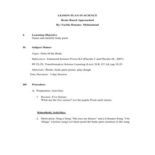 Lesson plan brain based approachedfinal | PDF