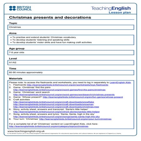Lesson plan christmas presents and decorations | PDF