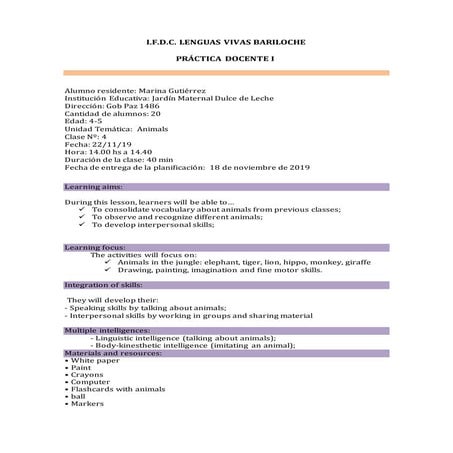 Lesson plan class 4 marina gutierrez p | DOCX