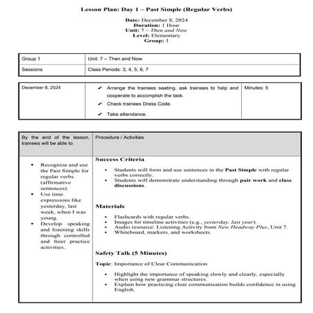 Lesson Plan Day 1 Structured revision of Units 1–5 topics. | DOCX