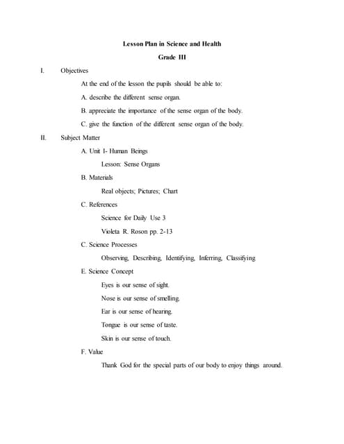 Lesson plan-in-science- (PARTS OF THE BODY) | DOCX