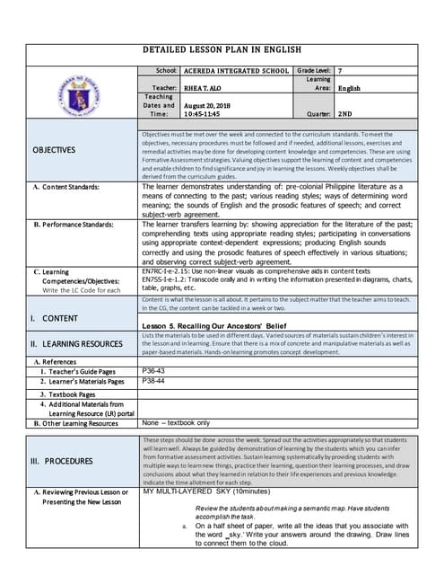 Detailed Lesson plan in English 5 Text types | PDF