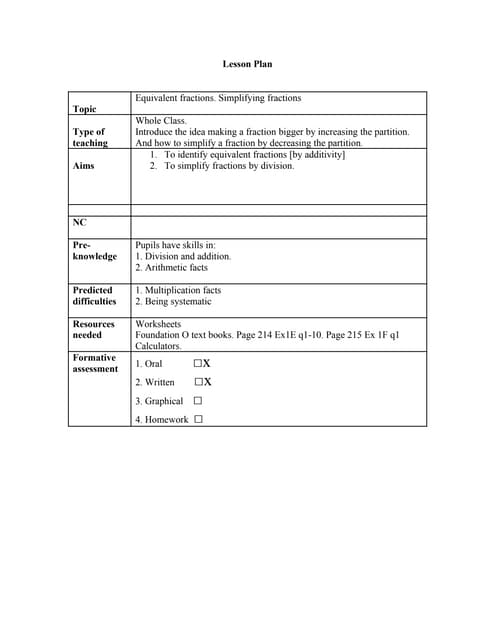 Project presentation equivalent fractions | ODP