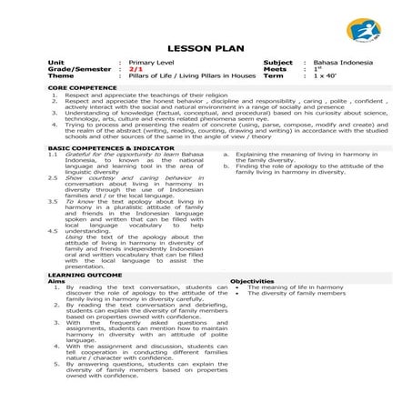 Lesson plan example the implementation of curiculum 2013 ri for primary ...