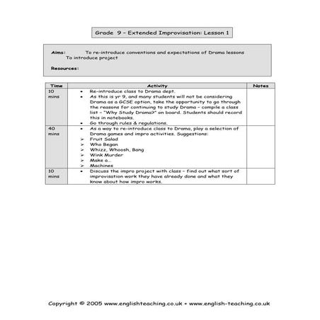 Lessonplanextendedimprovisation[1] grade 9 | DOC