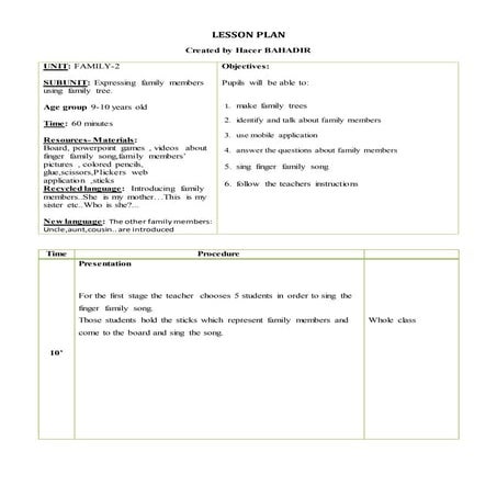 Lesson plan family 2 hacer | DOCX