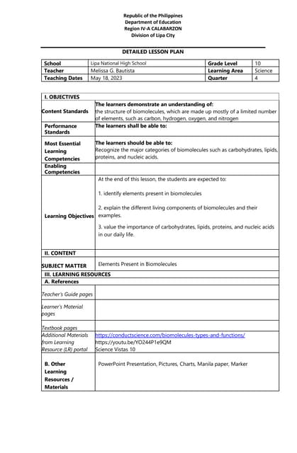 BIOMOLECULES lesson for grade 10 students | PPTX