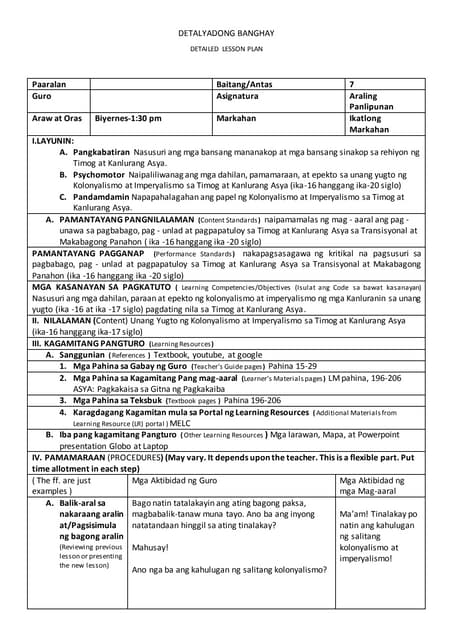 Detailed Lesson Plan- Araling Panlipunan 10 | PDF
