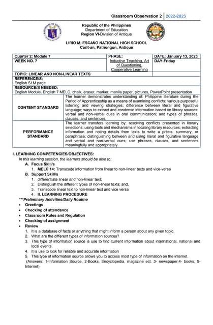 linear and non linear illustration grade 10 english quarter 1 | PPTX