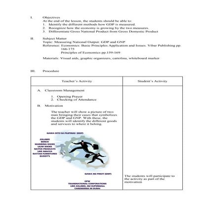 Lesson Plan about GNP and GDP | PDF