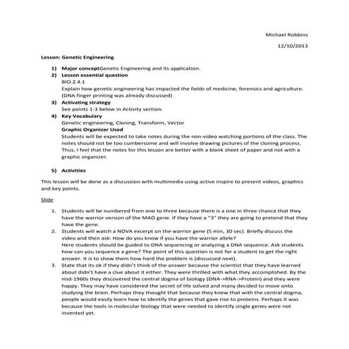 Lesson plan for genetic engineering | DOCX