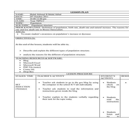 Lesson plan for it (population structure) | PDF