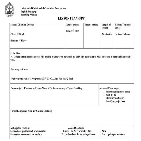 Lesson plan format_ppp_iii clothing | DOCX