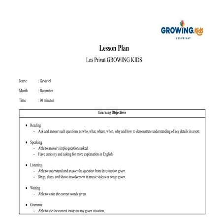 Lesson Plan for English Grade 2 - Easy11 | DOCX