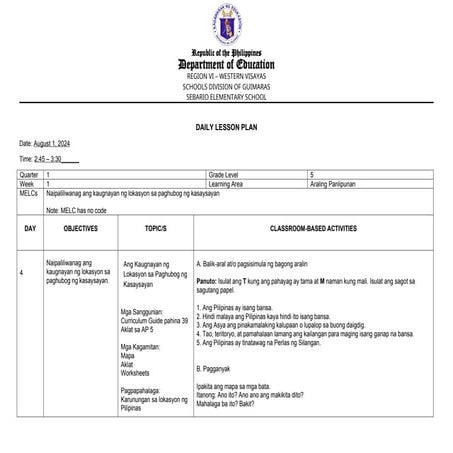 LESSON PLAN IN ARAL. PAN 5 MELC 1 # 1.docx