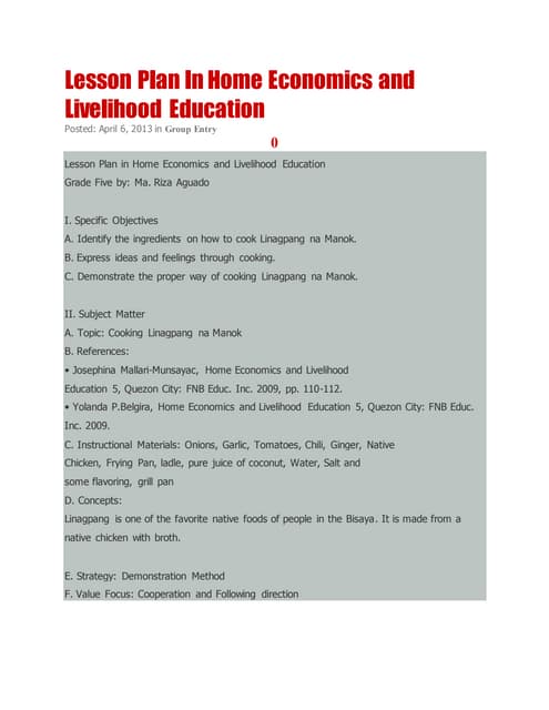 DETAILED LESSON PLAN IN COOKERY 9 | PDF