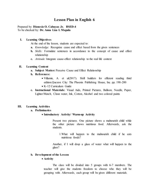 Grade 8 Lesson Plan in English | DOCX