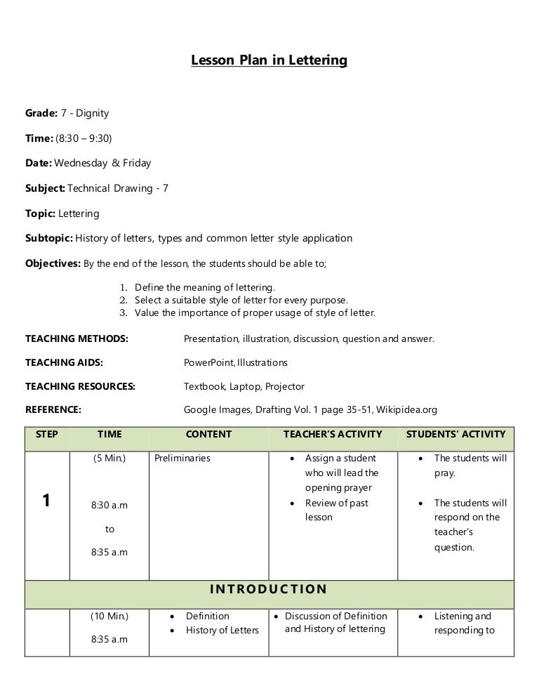 Lesson Plan in lettering