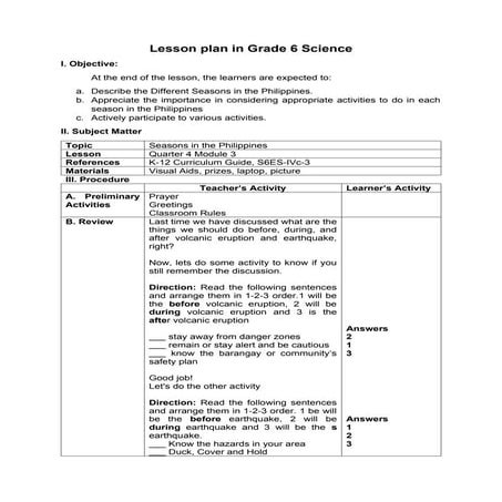 detailed lesson plan in science grade VI | DOCX