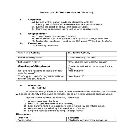 Detailed Lesson Plan on Active and Passive Voice | DOCX