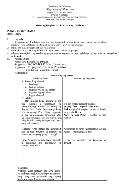 Modyul araling anlipunan 9 aralin 3 pangangailangan at kagustuhan | DOCX