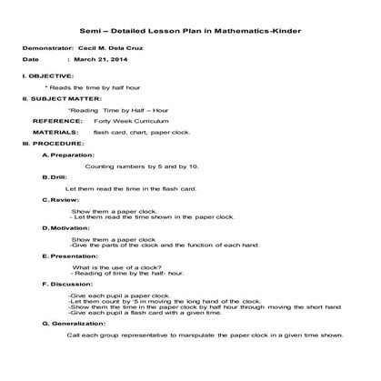 Lesson Plan Math Kinder PDF
