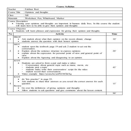 Course syllabus lesson plan 1 | DOCX