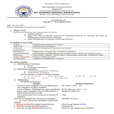 LESSON PLAN multiplication of integers.docx