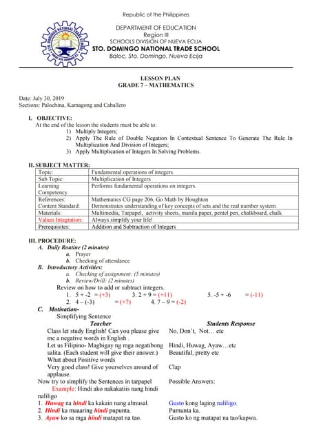 DETAILED LESSON PLAN (MATH 6) | PDF