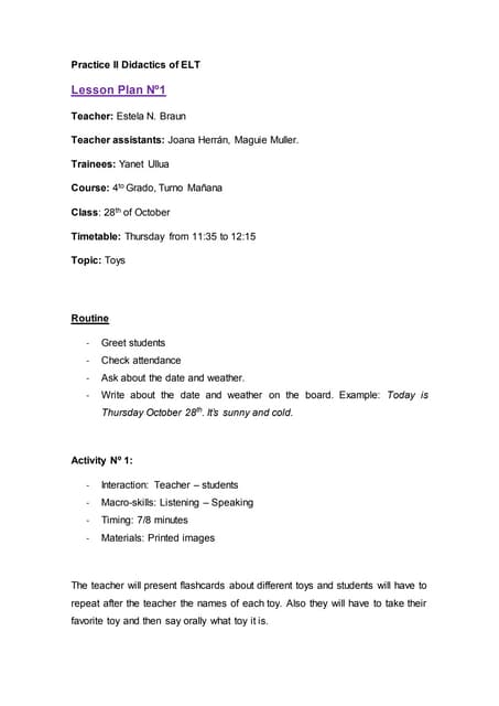 Lesson plan n° 5 - Fifth grade | PDF