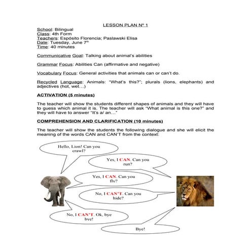 Lesson plan nº 1can can't | PDF
