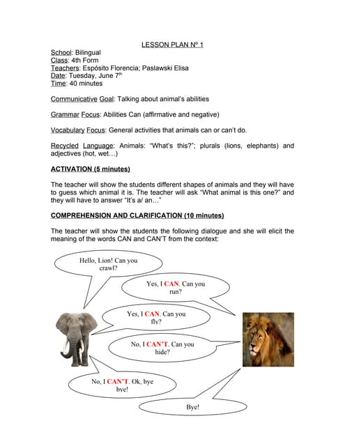 Lesson plan nº 1can can't | DOC