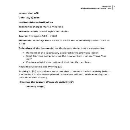 Lesson plan nº2 cora&fernández | PDF